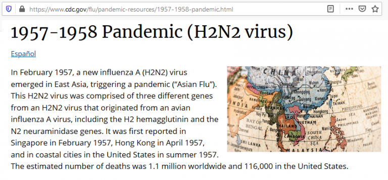 1957-1958 H2N2 virus – Asian Flu – killed 116,000 Americans and 1.1 ...
