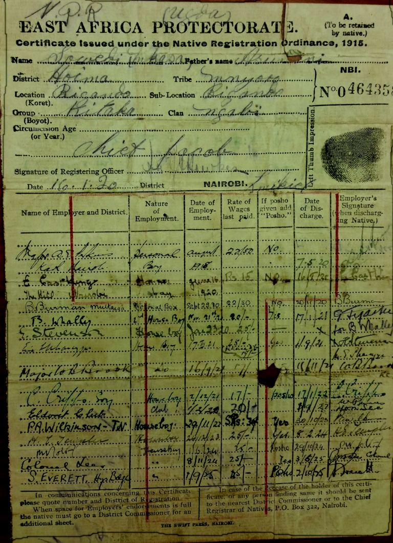 Colony and Protectorate of Kenya – Certificate Issued Under the Native ...